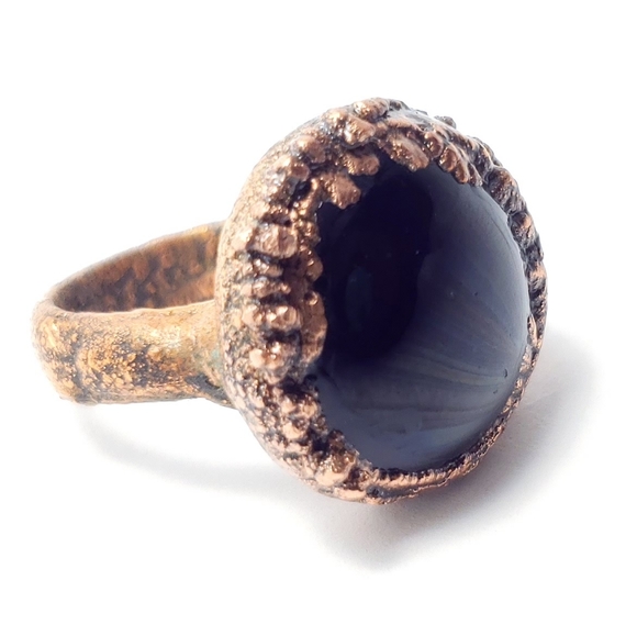 Handmade | Accessories | Black Glass Copper Plated Ring | Poshmark